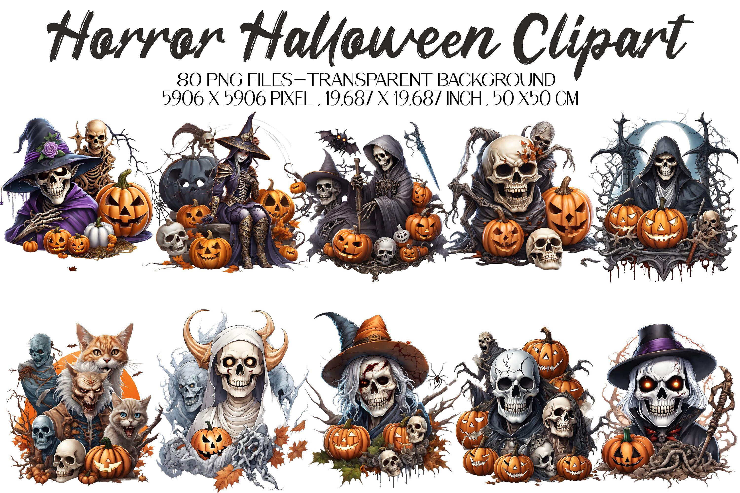 80 Horror Halloween Characters Clipart PNG Bundle, Scary Halloween ...