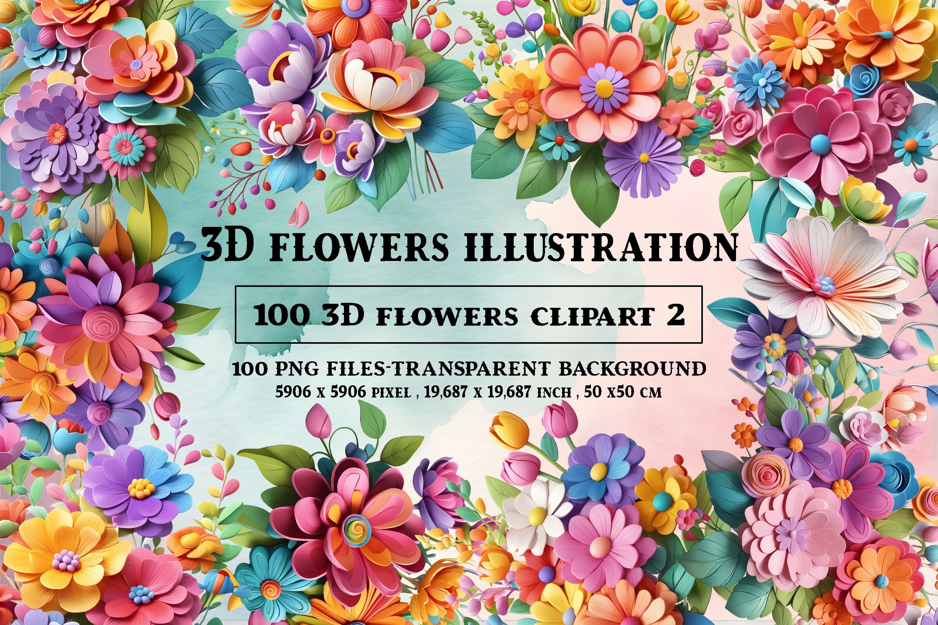 3D Flowers Clipart 2, 100 3D Flower Illustration,high Quality Flower ...