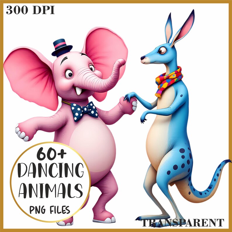 Dancing Animals Clipart: 60+ Funny Cartoon PNG Set (digital Download ...
