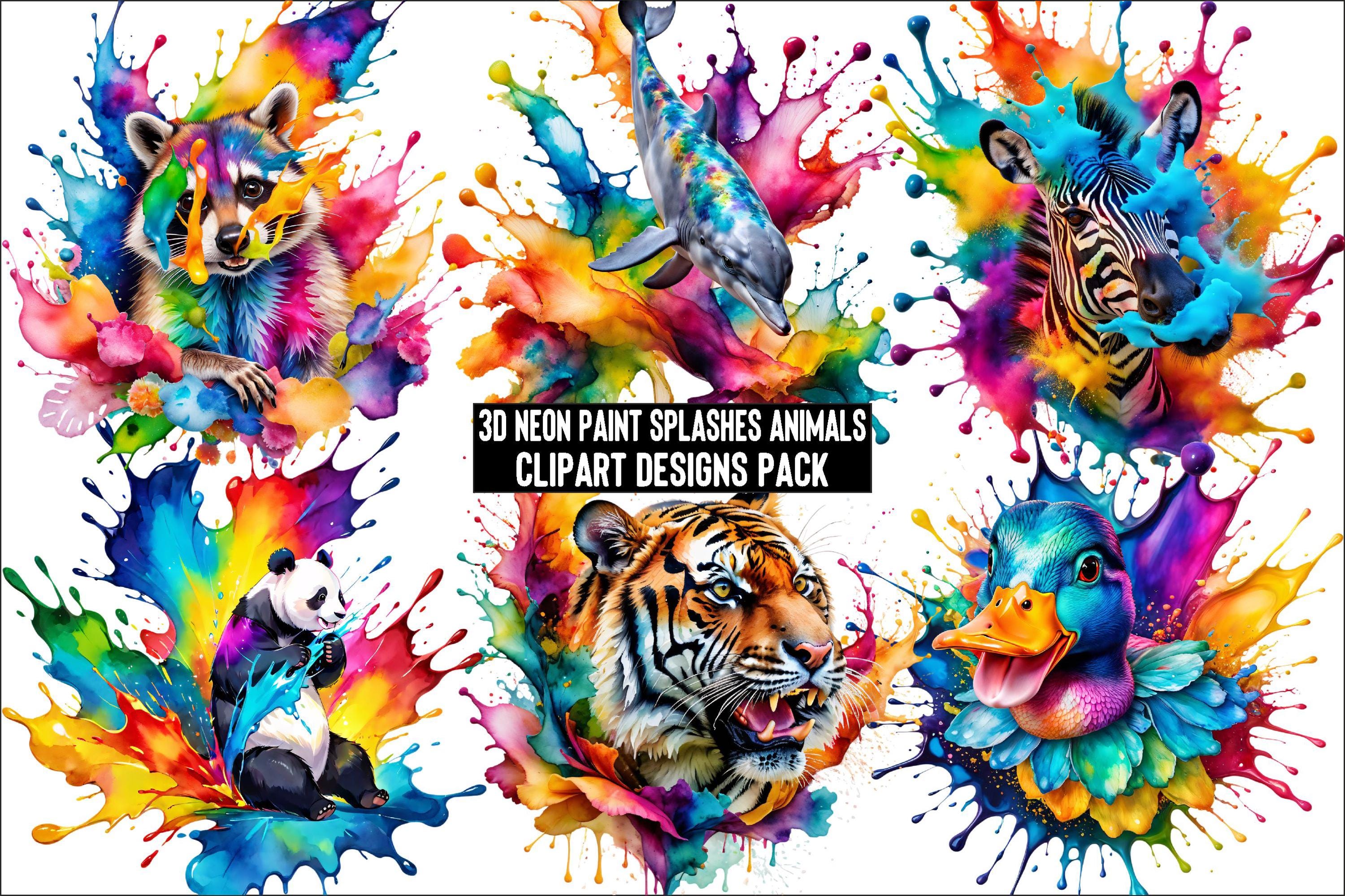 300 Paint Splashes Animal Cliparts Png, Rainbow Colors Splashes Animal ...
