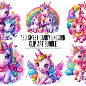 150 Sweet Candy Unicorn Clipart's Bundle, Cute Rainbow Colors Unicorn ...
