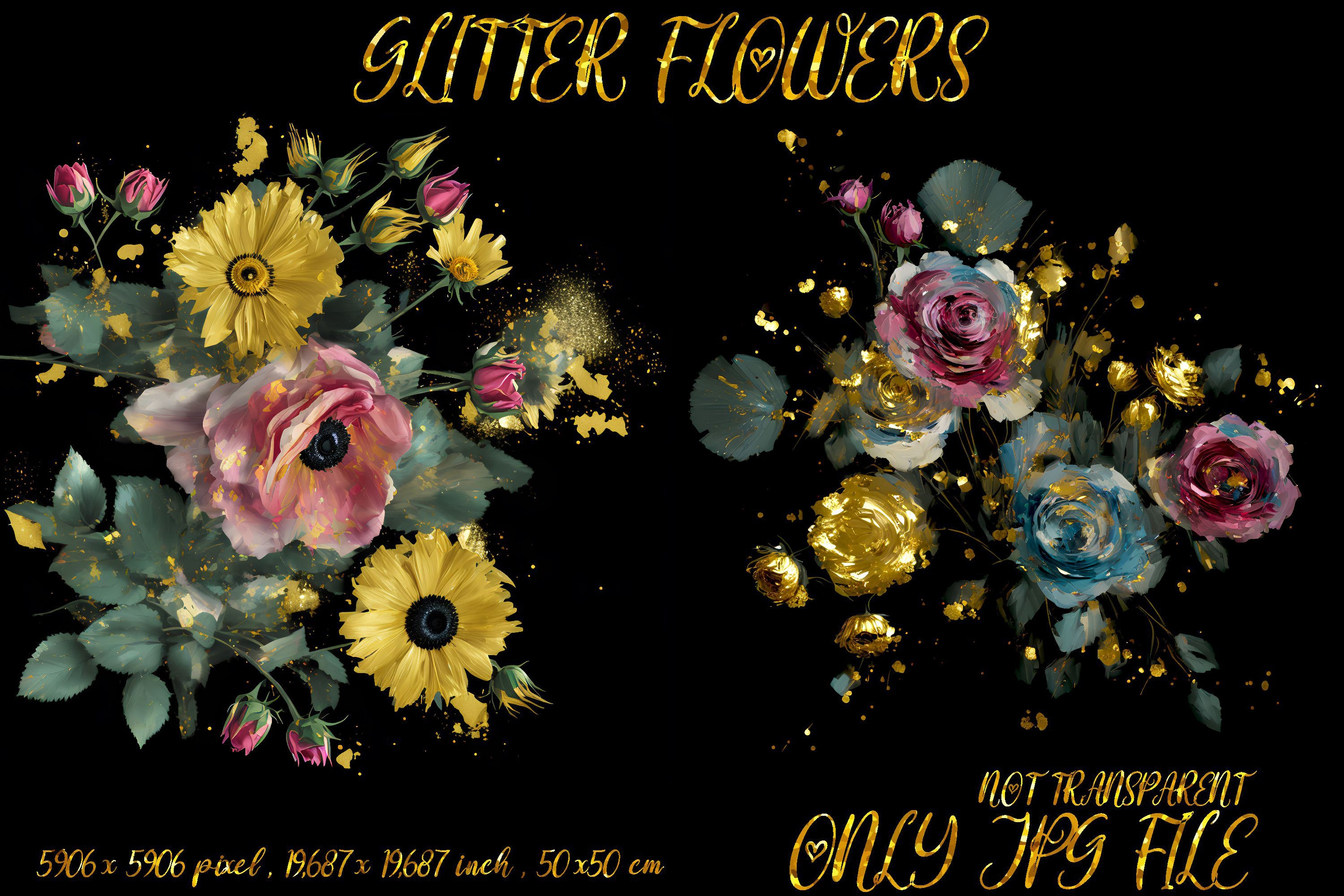 Glitter Flower Clip Art: Luxury Floral Designs (JPG Digital Download ...