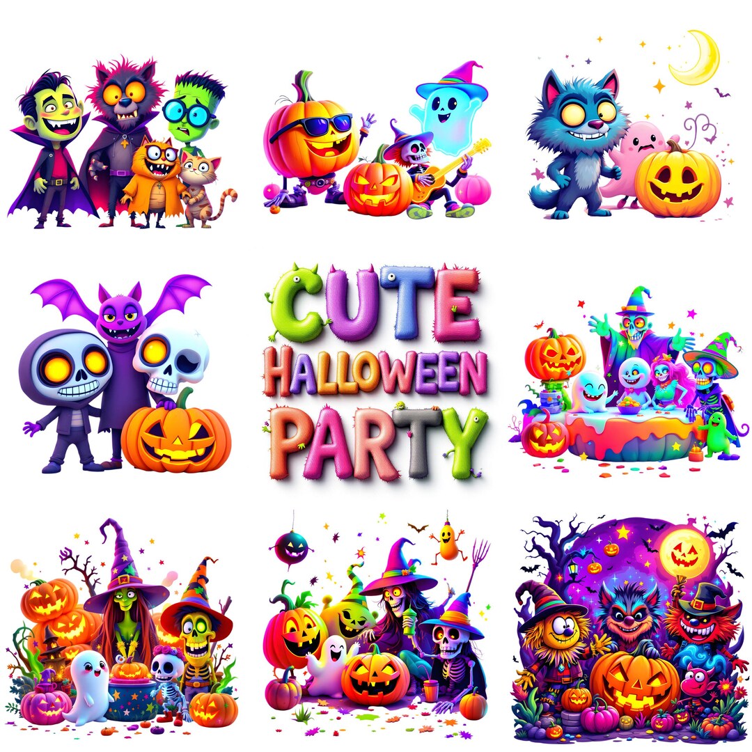 Cute Halloween Clipart Bundle – Spooky PNG Graphics (digital Download ...