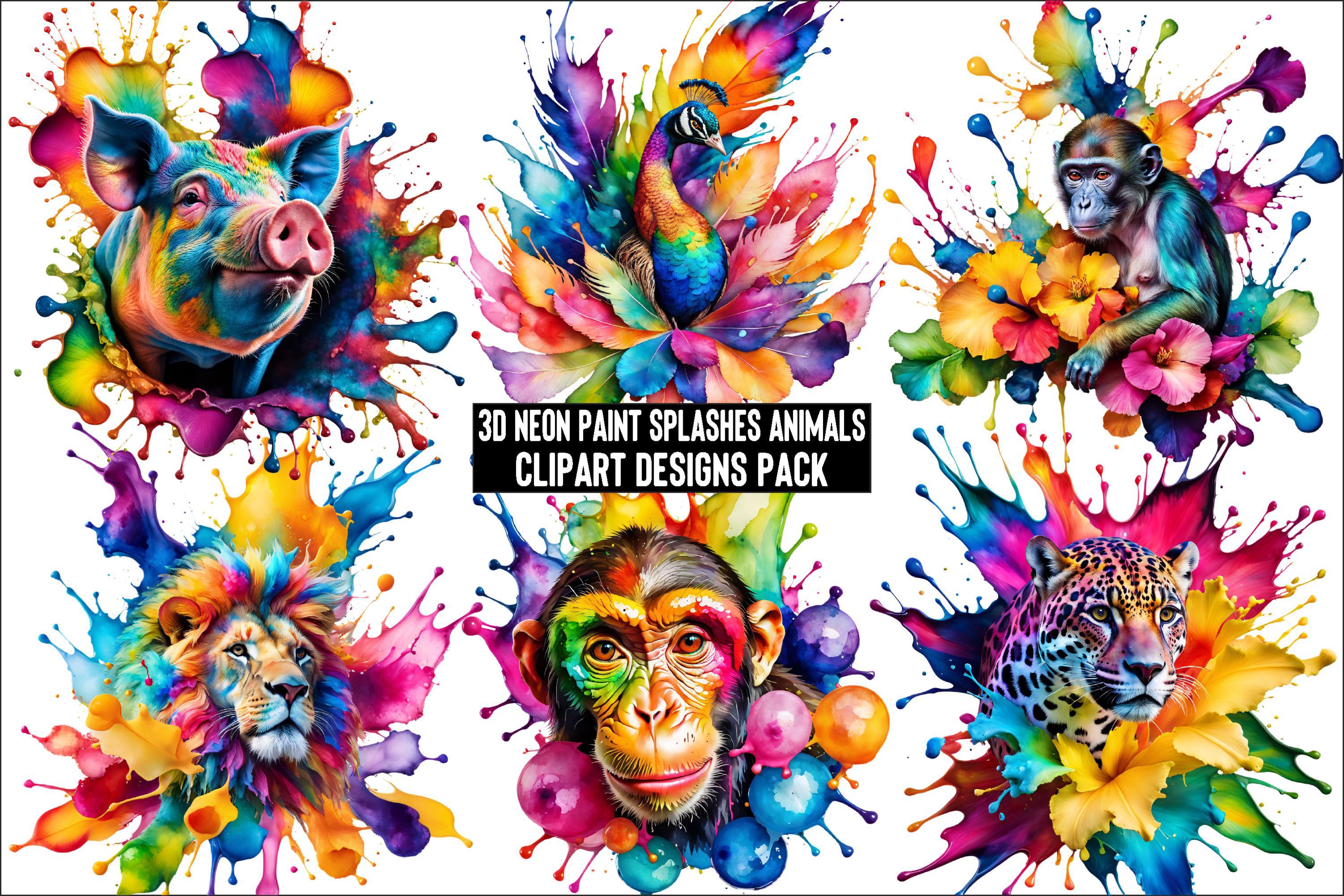 300 Paint Splashes Animal Cliparts Png, Rainbow Colors Splashes Animal ...