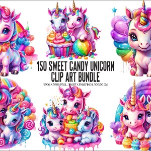 150 Sweet Candy Unicorn Clipart's Bundle, Cute Rainbow Colors Unicorn ...