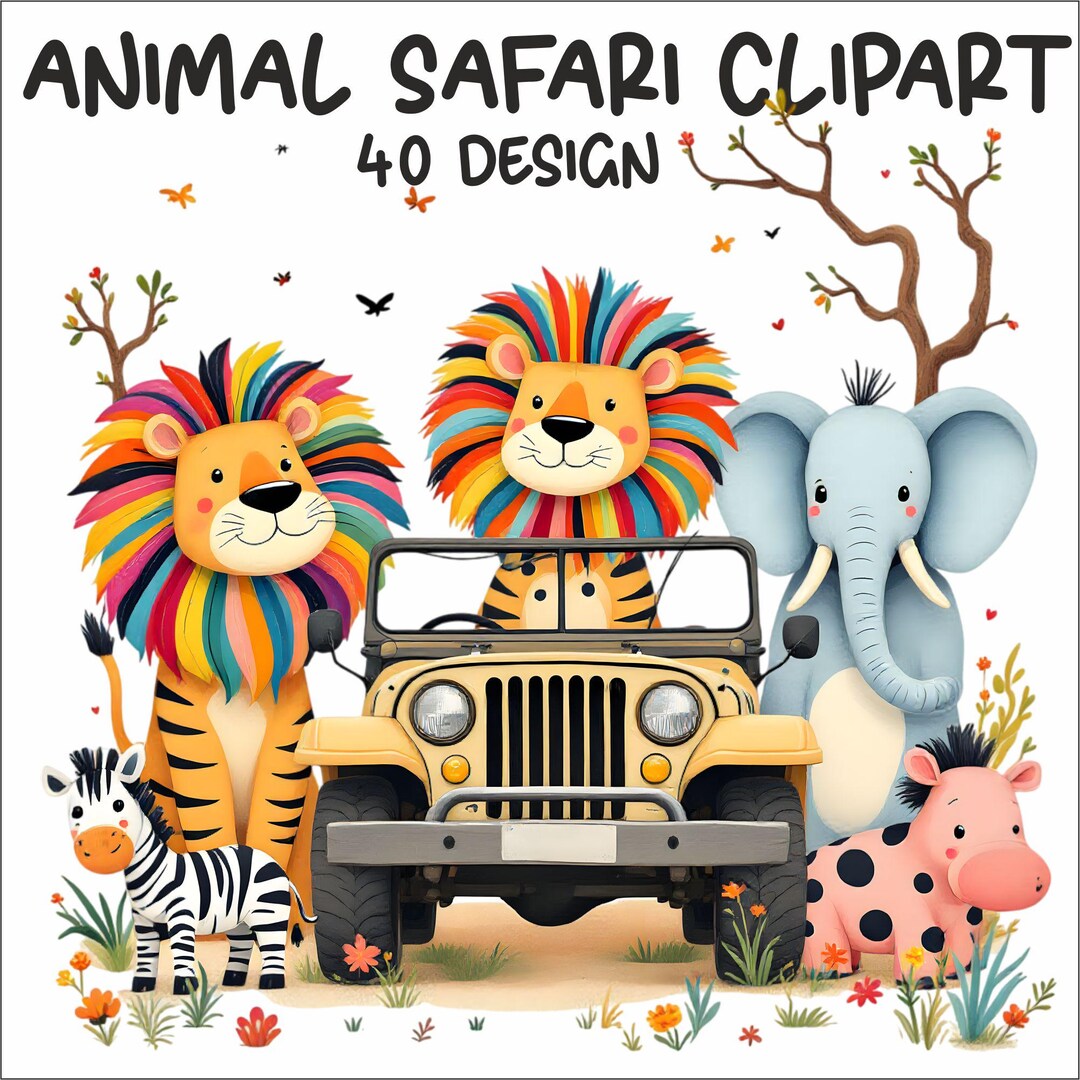 Cute Safari Animals Clipart, Jungle PNG Bundle, 40+ Digital Animal ...