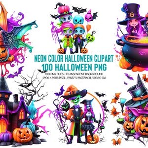 Neon Halloween Clipart Bundle: 100 PNG Designs (digital Download) - Etsy