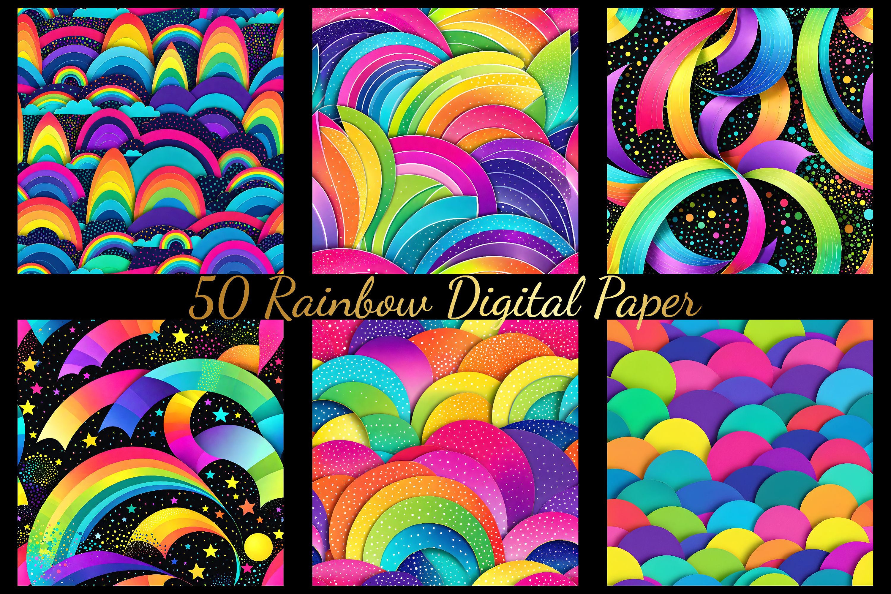 50 Rainbow Background Digital Papers, Abstract Rainbow Color Digital ...