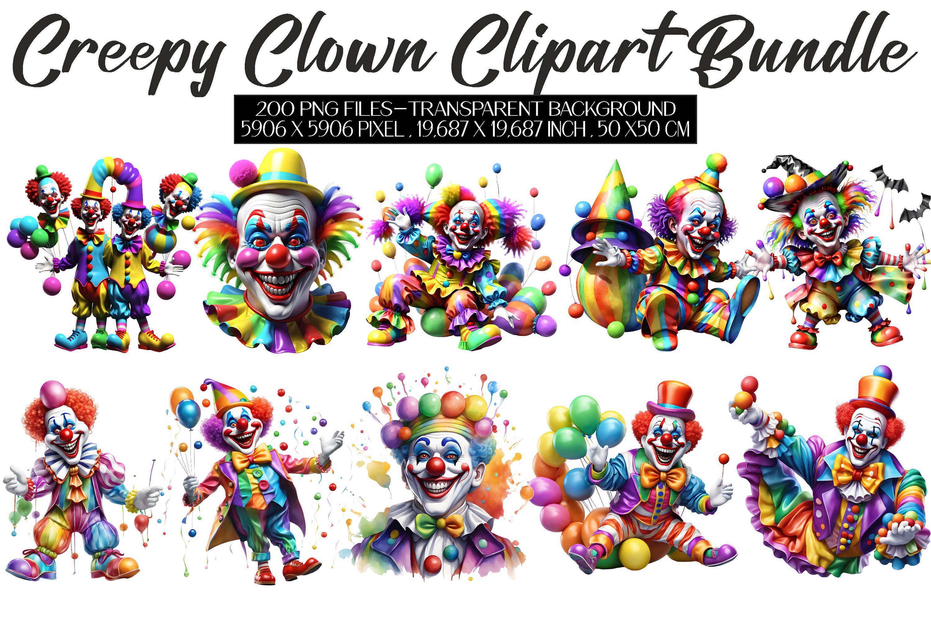 Creepy Clown Clipart Bundle: 200 Scary PNG Designs (digital Download ...