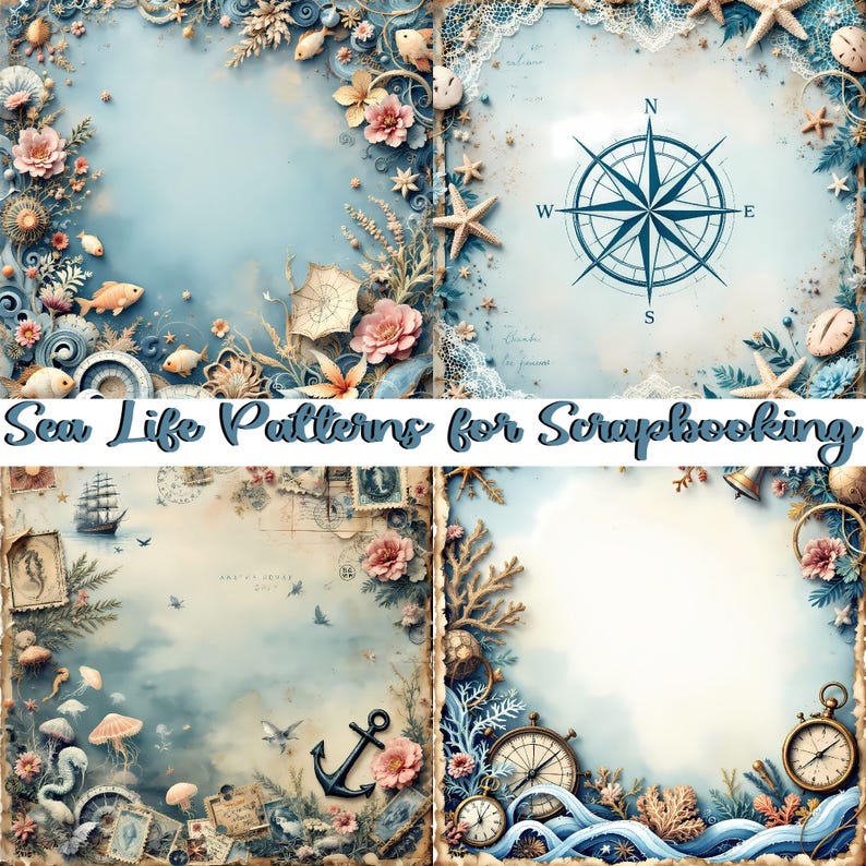 Nautical Dreams Digital Paper Pack: Sea Life Designs (digital Download ...