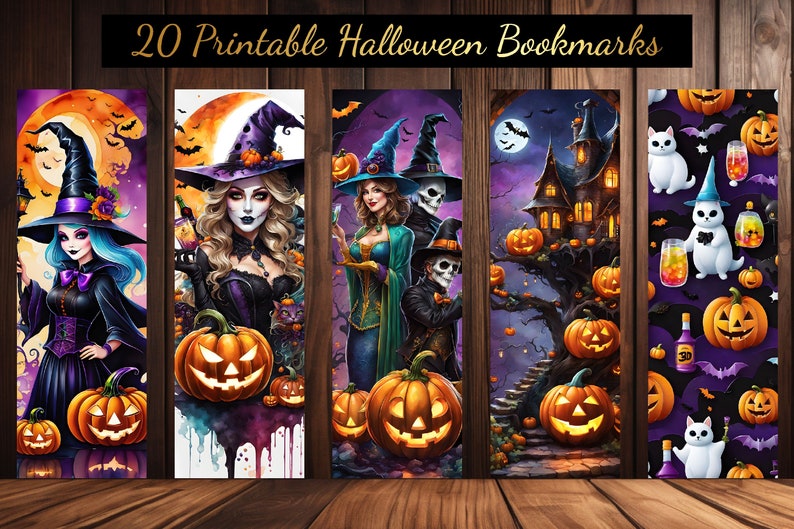 Witch and Halloween Designed Printable Bookmarks Bundle, 20 Bookmarks ...