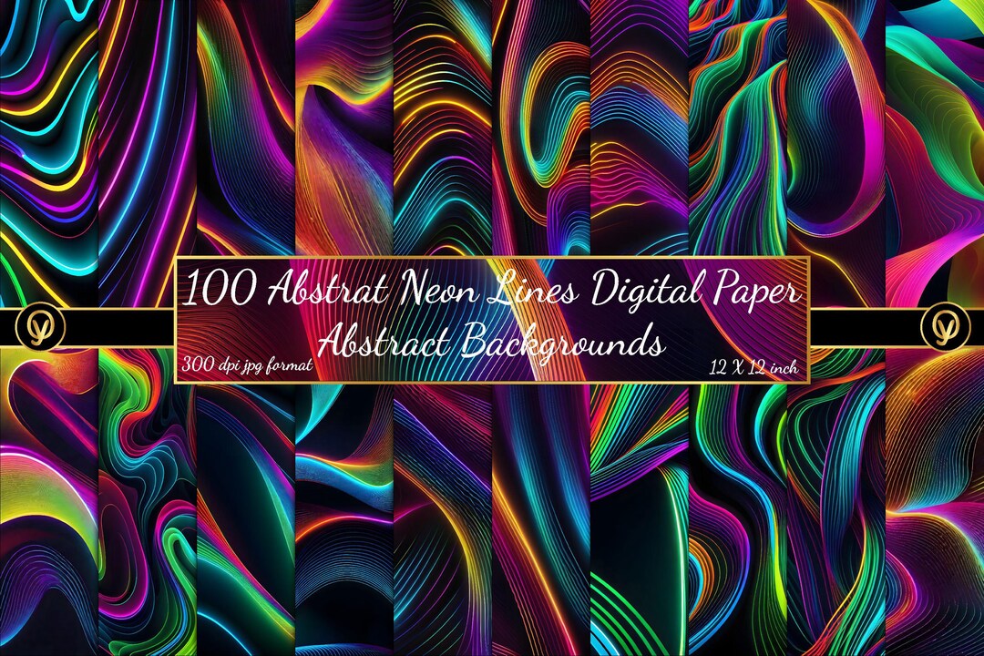 100 Neon Color Abstract Wavy Lines Digital Papers ,abstract Neon Lines ...