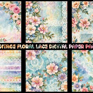 Watercolor Floral Lace Digital Paper: Shabby Chic Scrapbook (digital ...