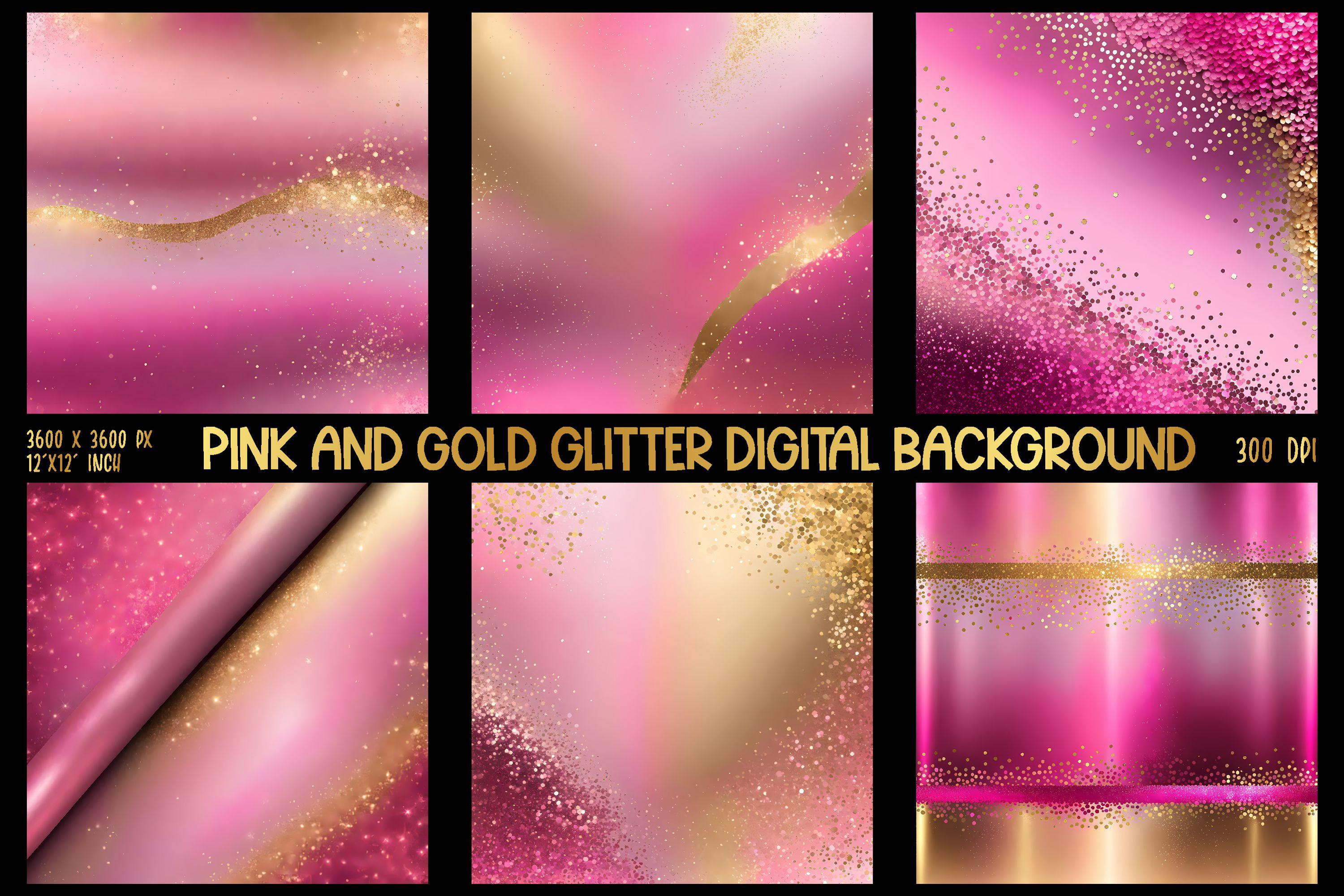 100 Pink and Gold Glitter Digital Background, Sparkle Gradient Backdrop ...