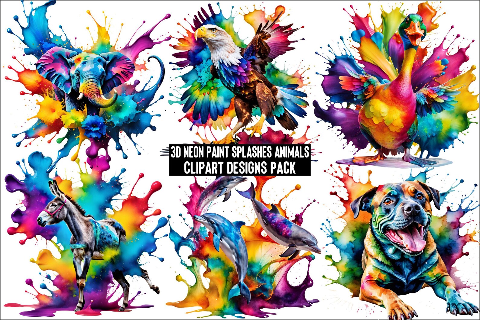 300 Paint Splashes Animal Cliparts Png, Rainbow Colors Splashes Animal ...