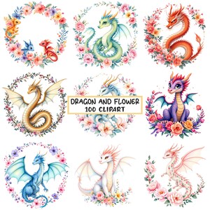 Watercolor Dragon Clipart Bundle: Whimsical Floral Pngs (100 Files) - Etsy