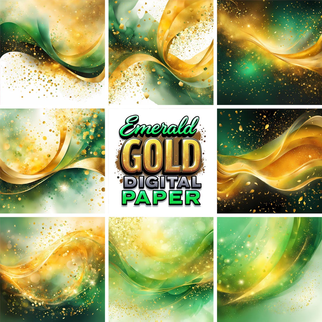 Emerald Green & Gold Foil Digital Paper: Abstract Luxury (300 DPI) - Etsy