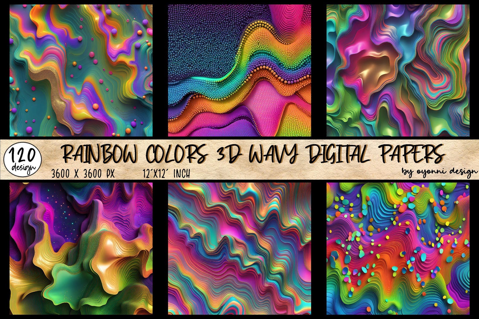 120 Rainbow Colors 3D Abstract Wavy Background Textures ,3D Holographic ...