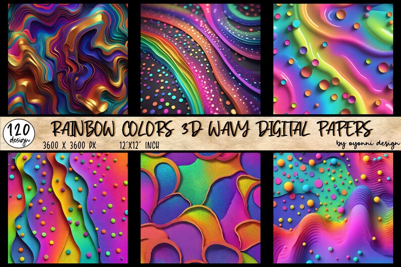 120 Rainbow Colors 3D Abstract Wavy Background Textures ,3D Holographic ...