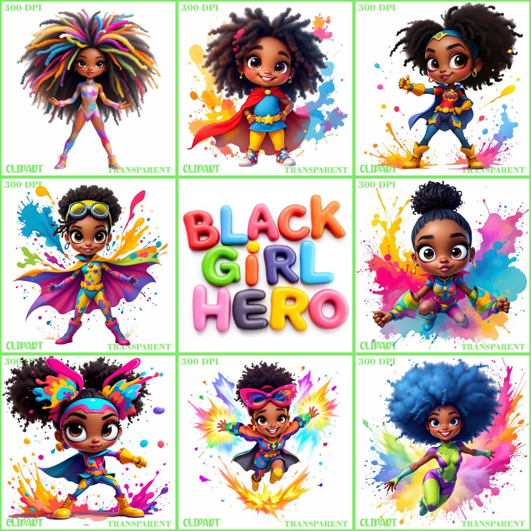 Black Girl Hero Clipart - 100+ High-resolution Designs, Diverse ...