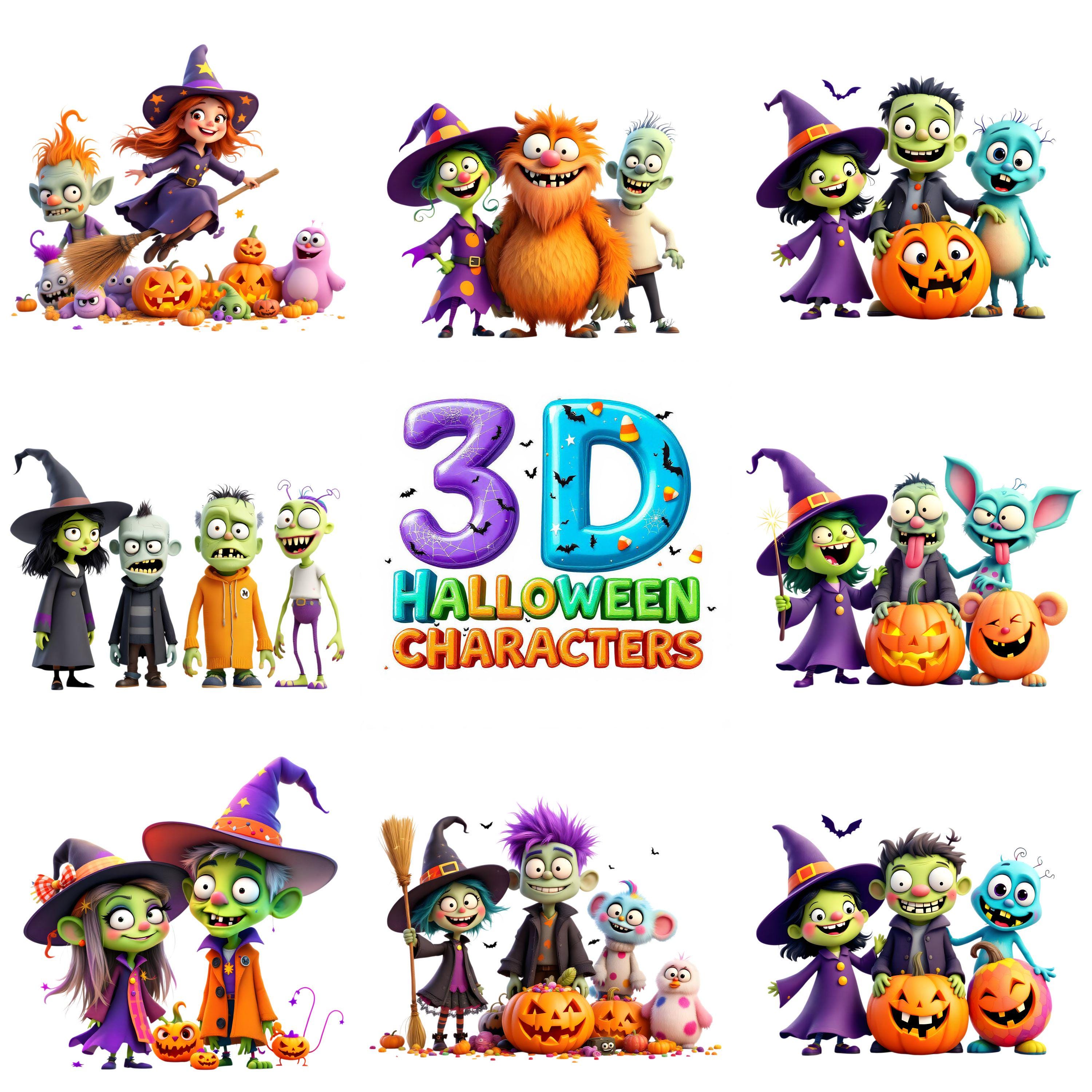 Cute 3D Halloween Clipart Bundle With Over 120 Characters, Witch Zombie ...