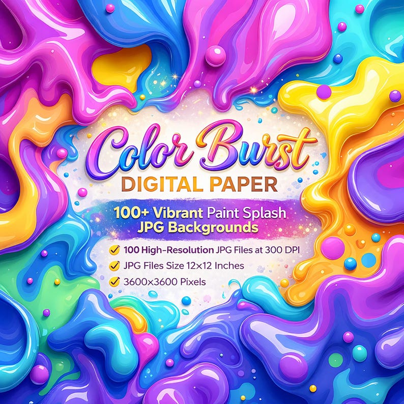 Color Burst Digital Paper: 100+ Vibrant Paint Splash JPG Backgrounds ...