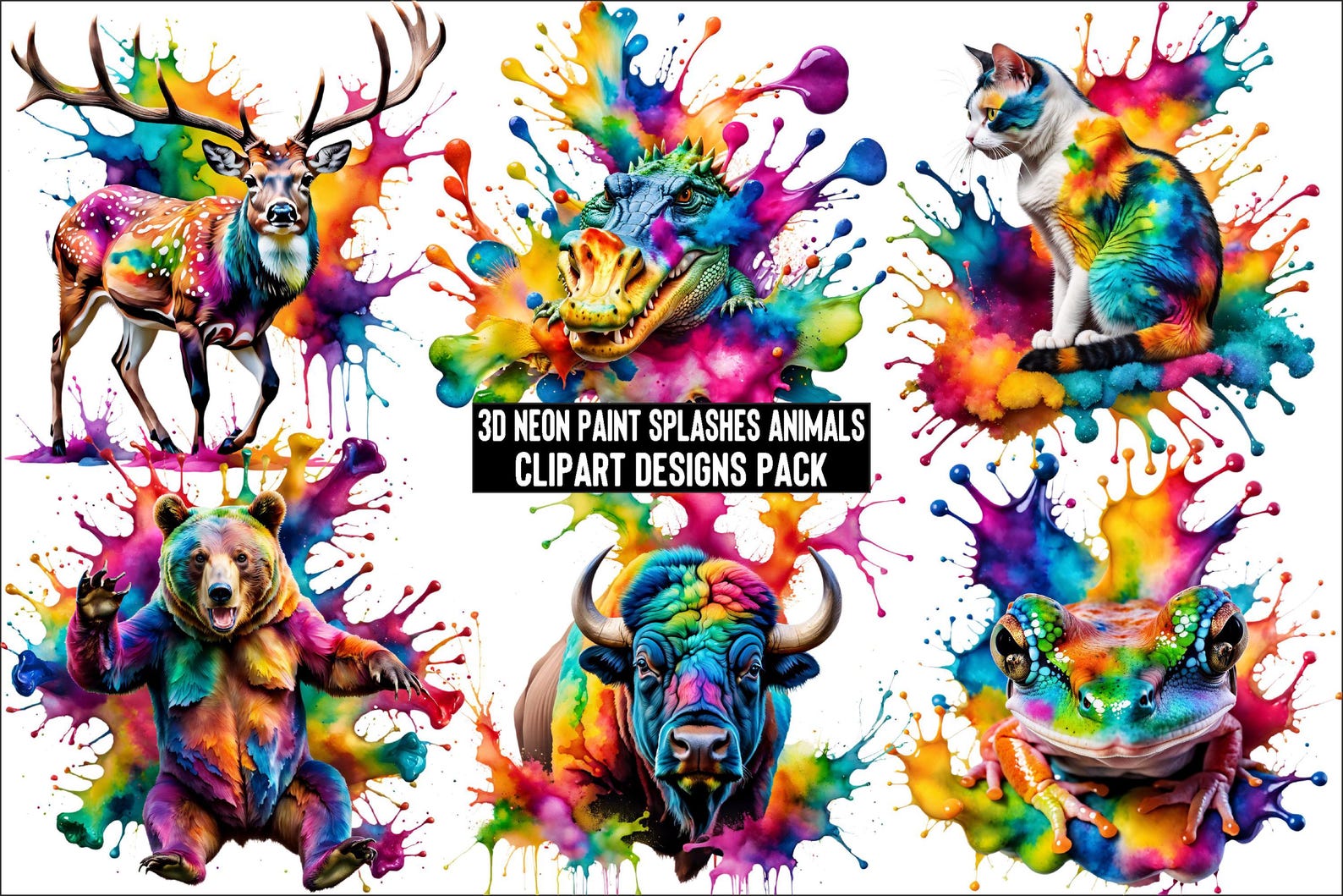300 Paint Splashes Animal Cliparts Png, Rainbow Colors Splashes Animal ...