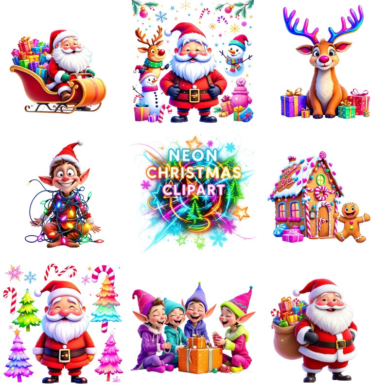 Neon Christmas Clipart Bundle, 120+ Bright Holiday Pngs With Santa ...