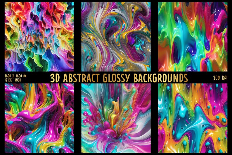 3D Abstract Glossy Digital Papers, Vibrant Backgrounds Bundle, 300 ...