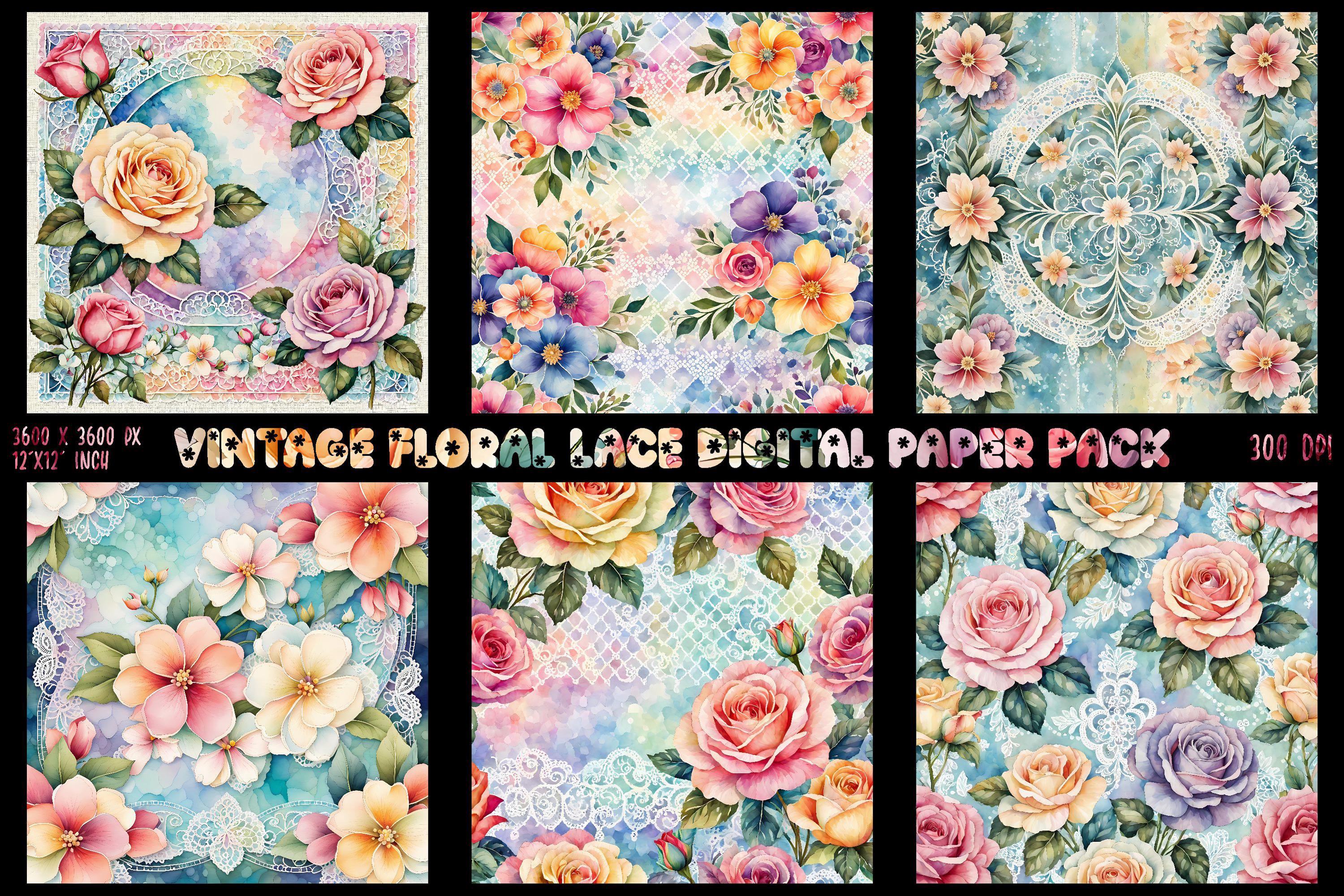 Watercolor Floral Lace Digital Paper: Shabby Chic Scrapbook (digital ...