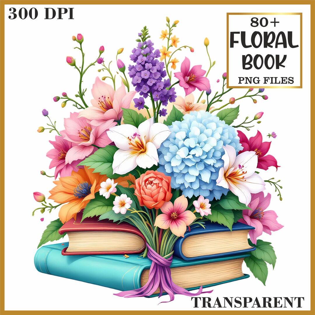 Boho Floral Book Stack PNG, Vintage Books and Flowers Clipart ...