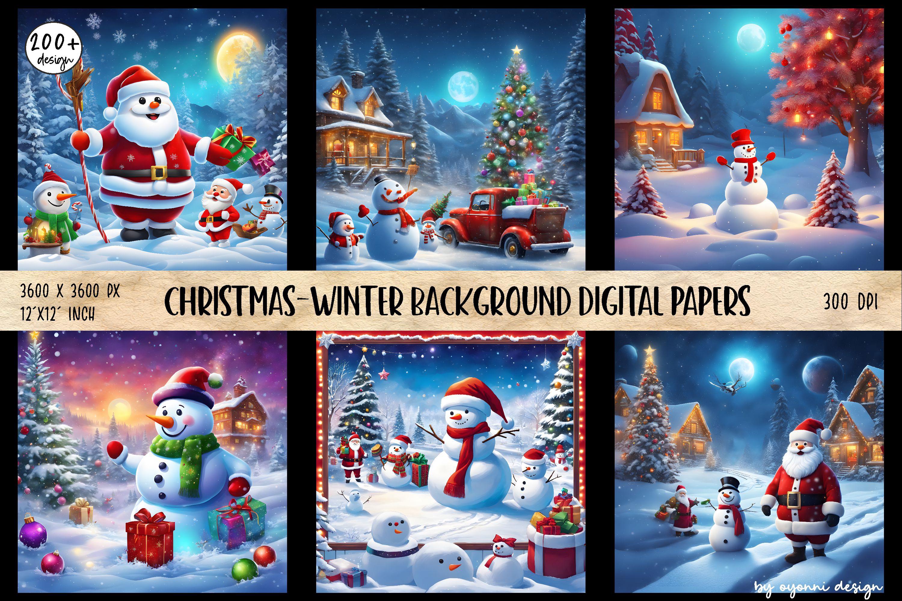 Christmas, Winter Landscape Background Digital Paper Bundle, 200 ...