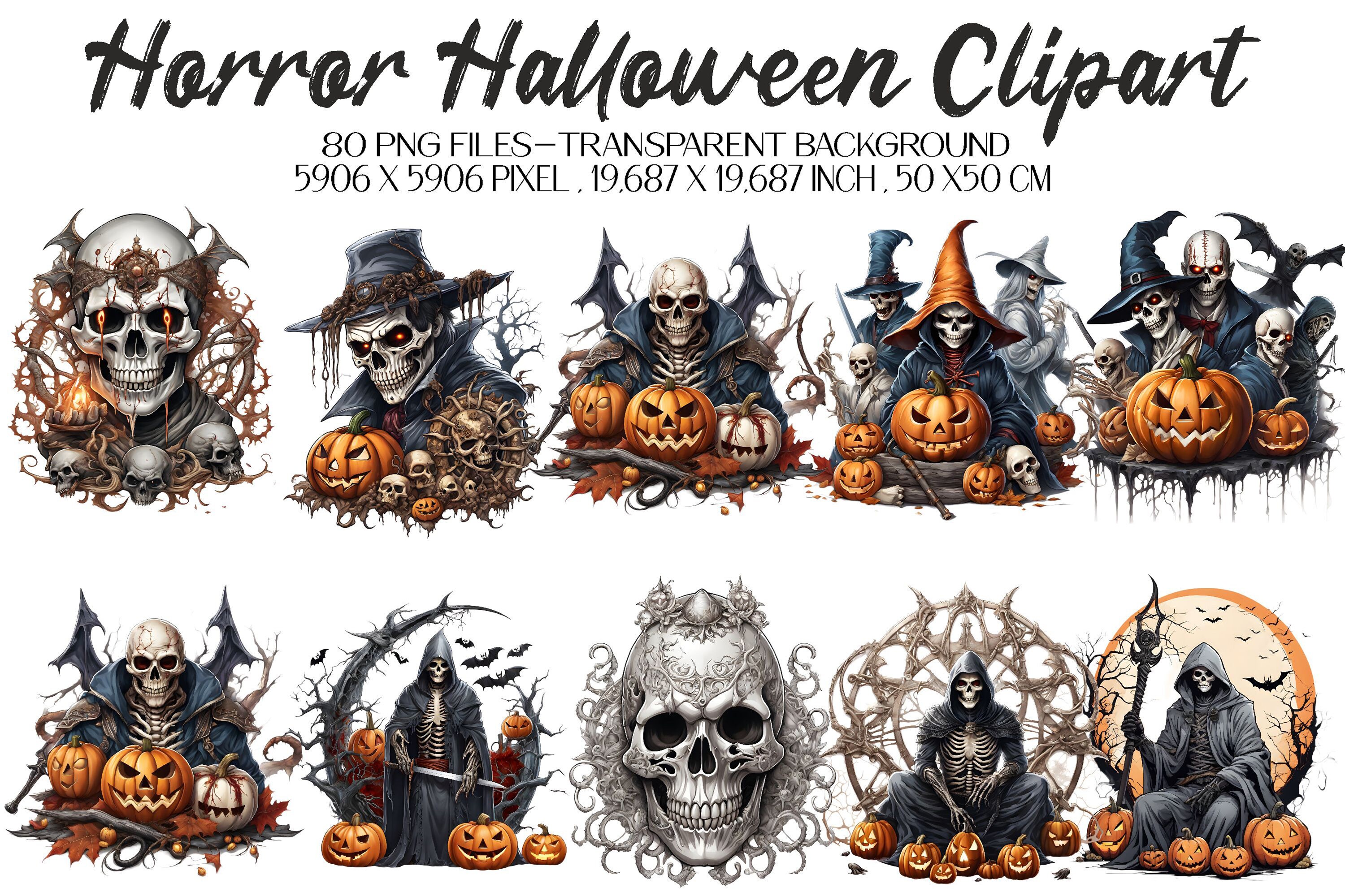 80 Horror Halloween Characters Clipart PNG Bundle, Scary Halloween ...