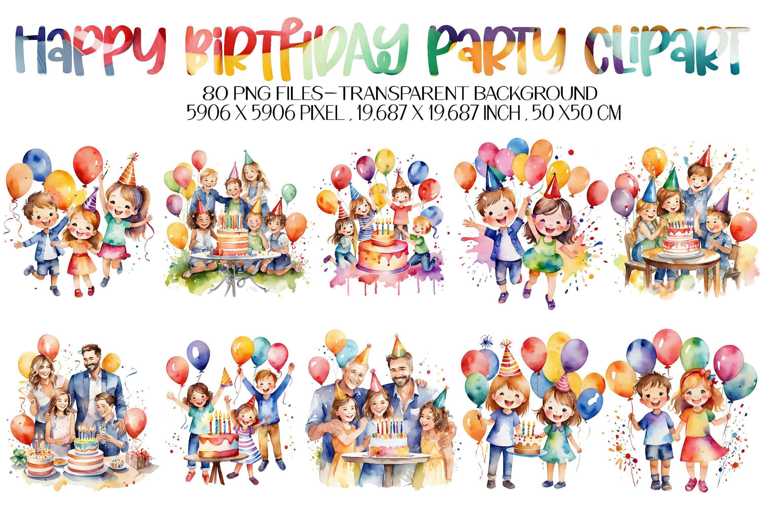 Watercolor Birthday Party Clipart, Happy Birthday Sublimation PNG ...