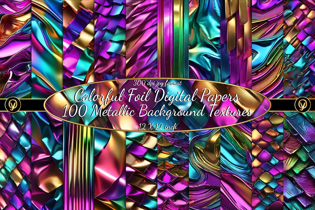Metallic Foil Digital Paper: 100 Holographic Textures (digital Download ...