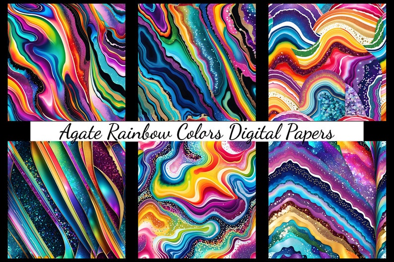 Rainbow Glitter Agate Digital Paper: 70 Alcohol Ink Texture Designs ...