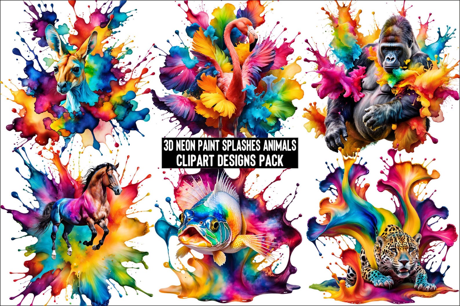 300 Paint Splashes Animal Cliparts Png, Rainbow Colors Splashes Animal ...