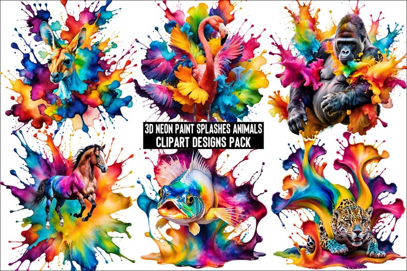 300 Paint Splashes Animal Cliparts Png, Rainbow Colors Splashes Animal ...