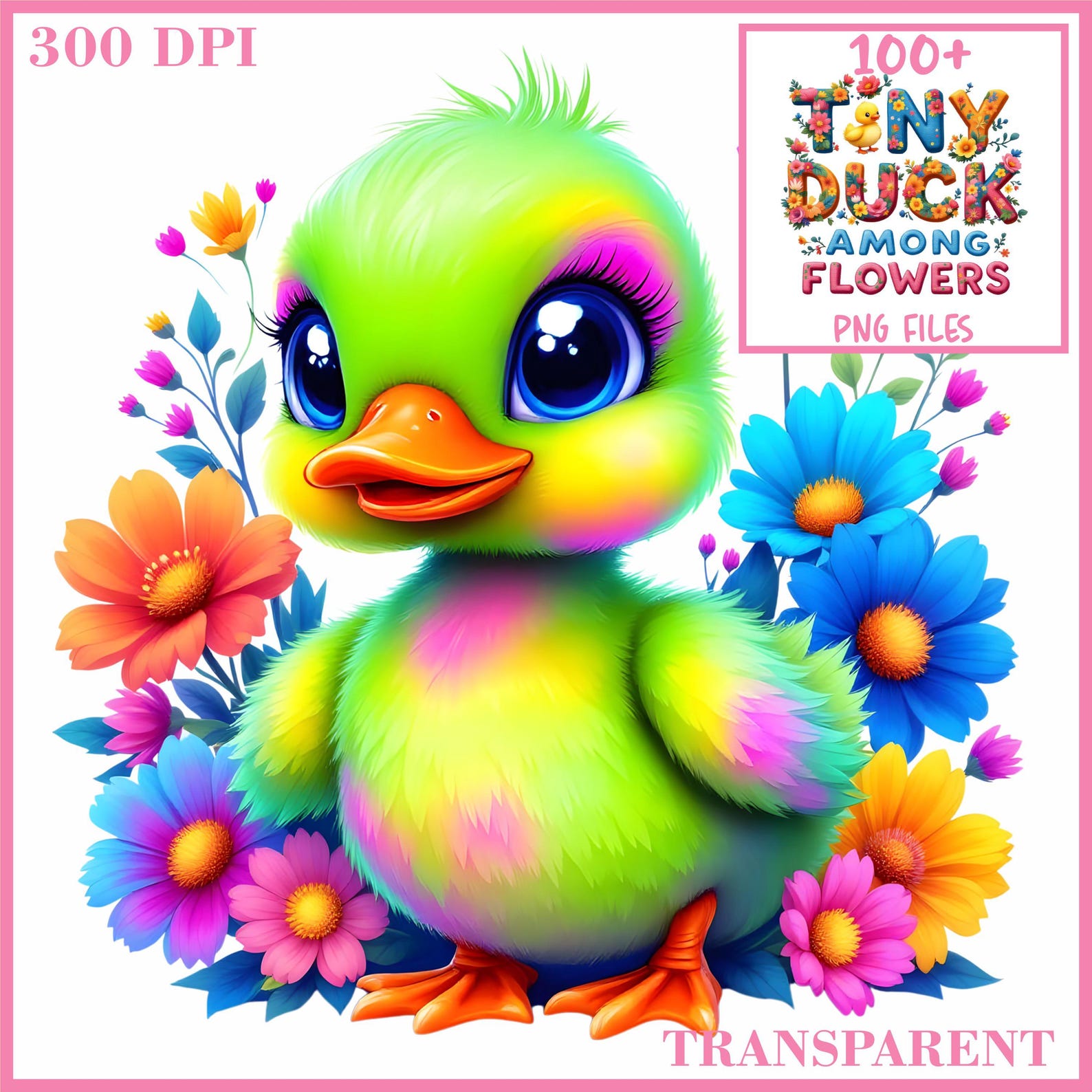 Cute Duck Clipart Bundle , 100+ Colorful Baby Ducks Among Flowers PNG ...