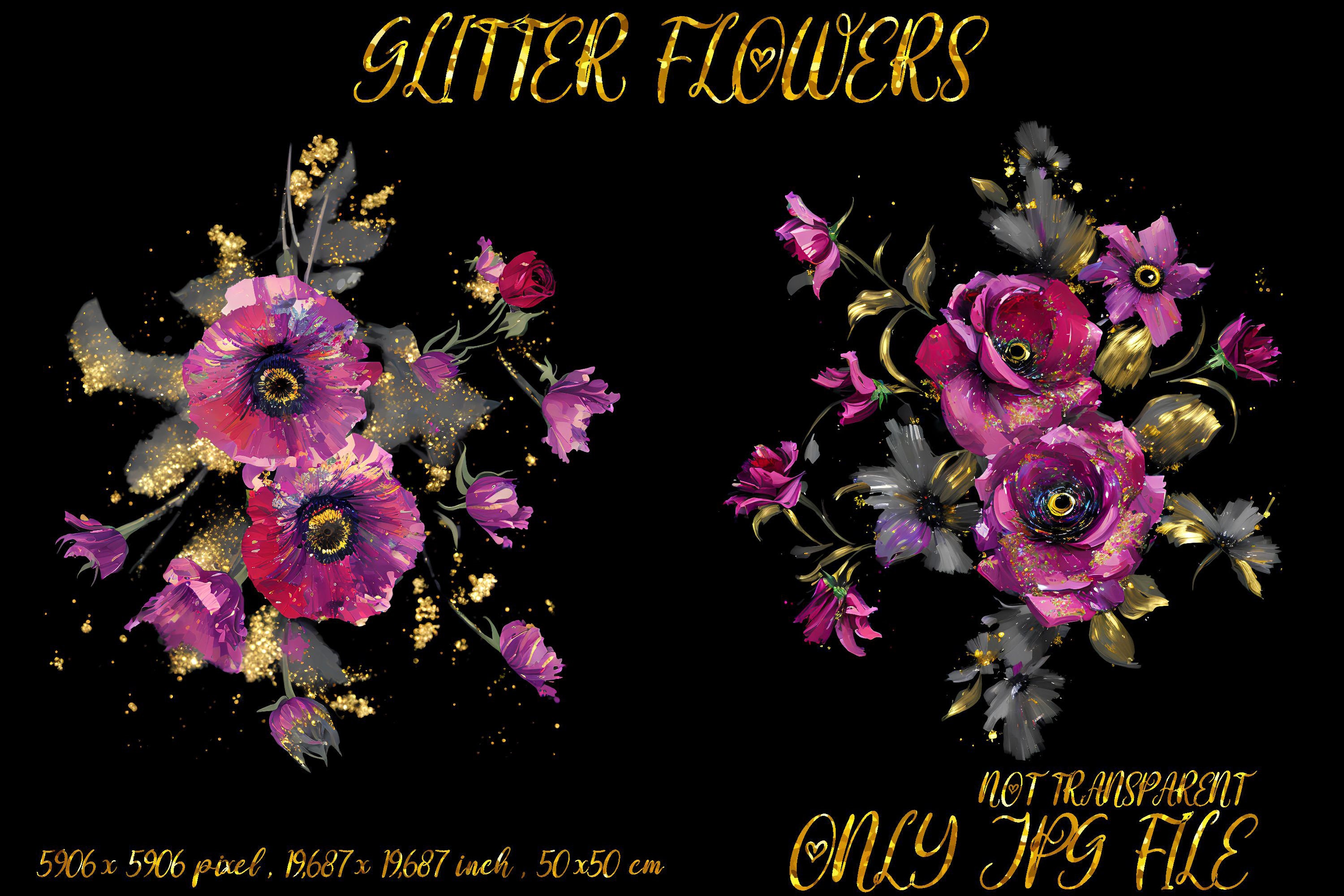 Glitter Flower Clip Art on Black Background Volume 2, Add a Touch of ...