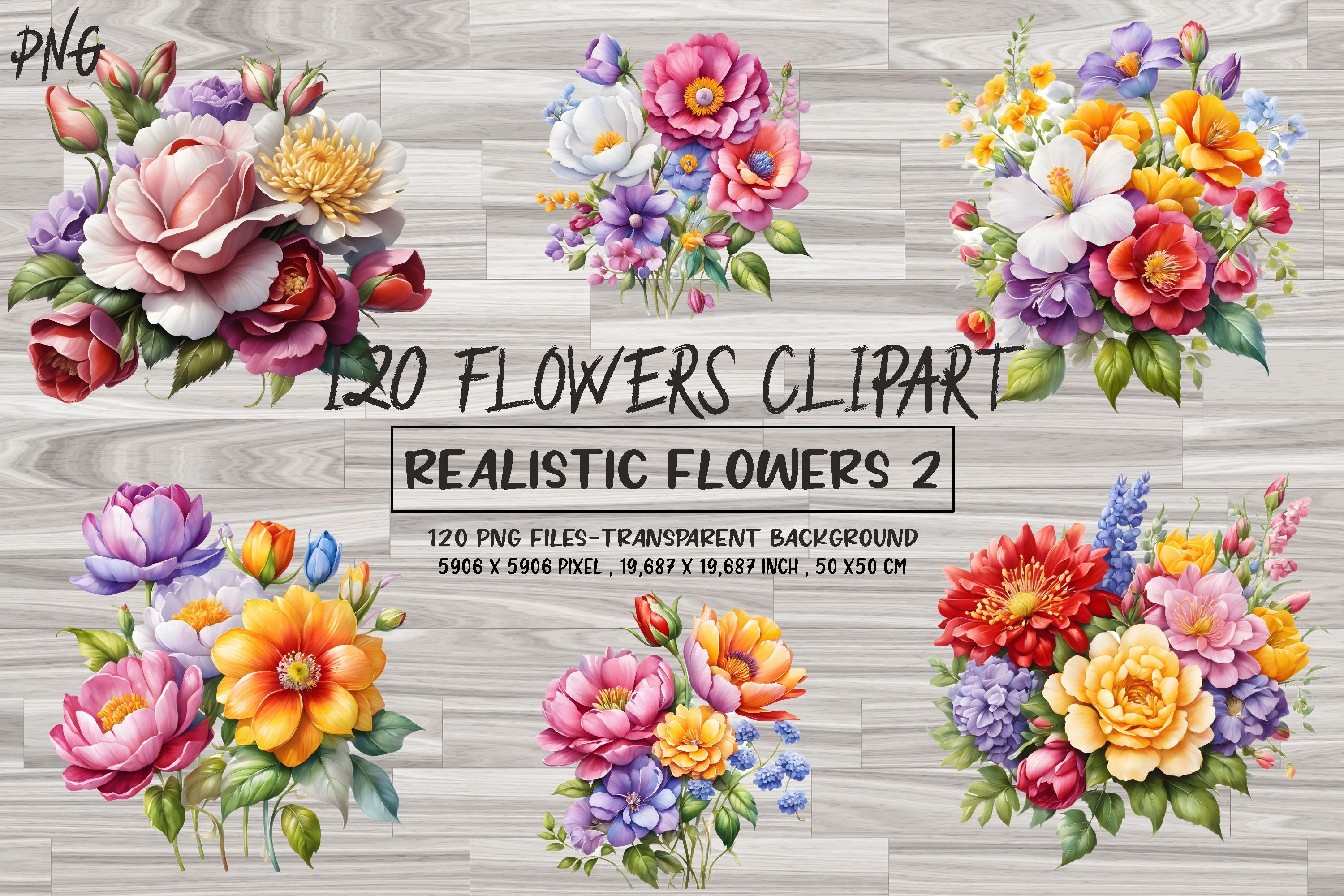120 PNG Transparent Flowers Clipart Realistic Flowers 2 - Etsy