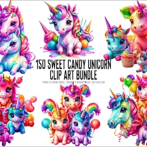 150 Sweet Candy Unicorn Clipart's Bundle, Cute Rainbow Colors Unicorn ...
