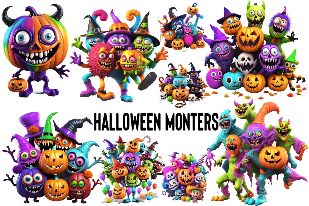 Neon Color Halloween Monster Clipart's, 120 PNG Clipart, Cute Monster ...