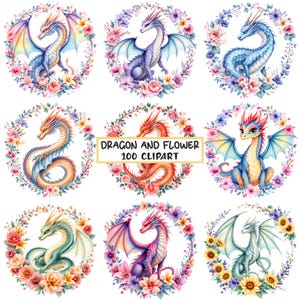 Watercolor Dragon Clipart Bundle: Whimsical Floral Pngs (100 Files) - Etsy