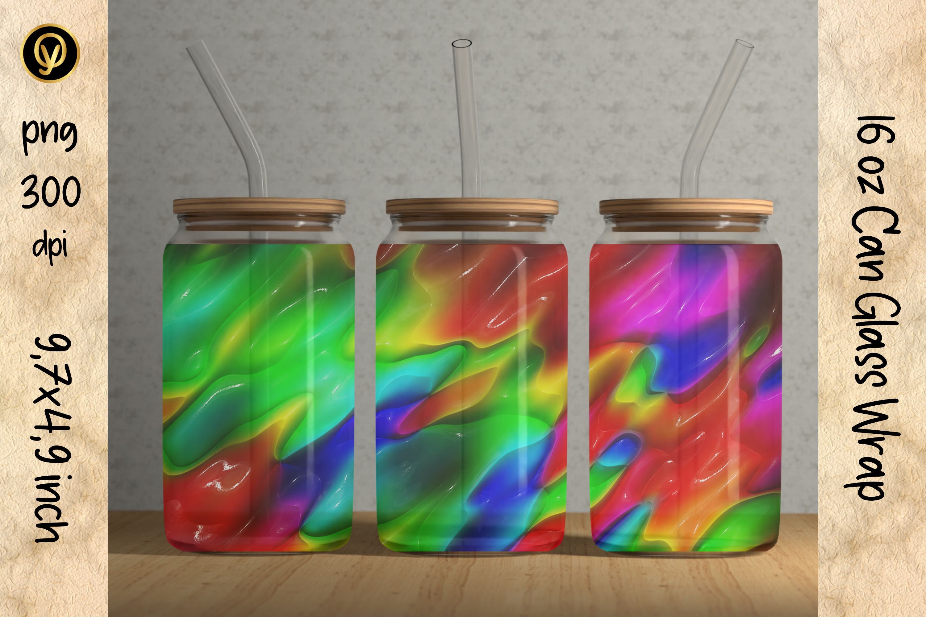 16oz Glass Can Sublimation Desing Bundle 3,glass Can Wrap Png Template ...