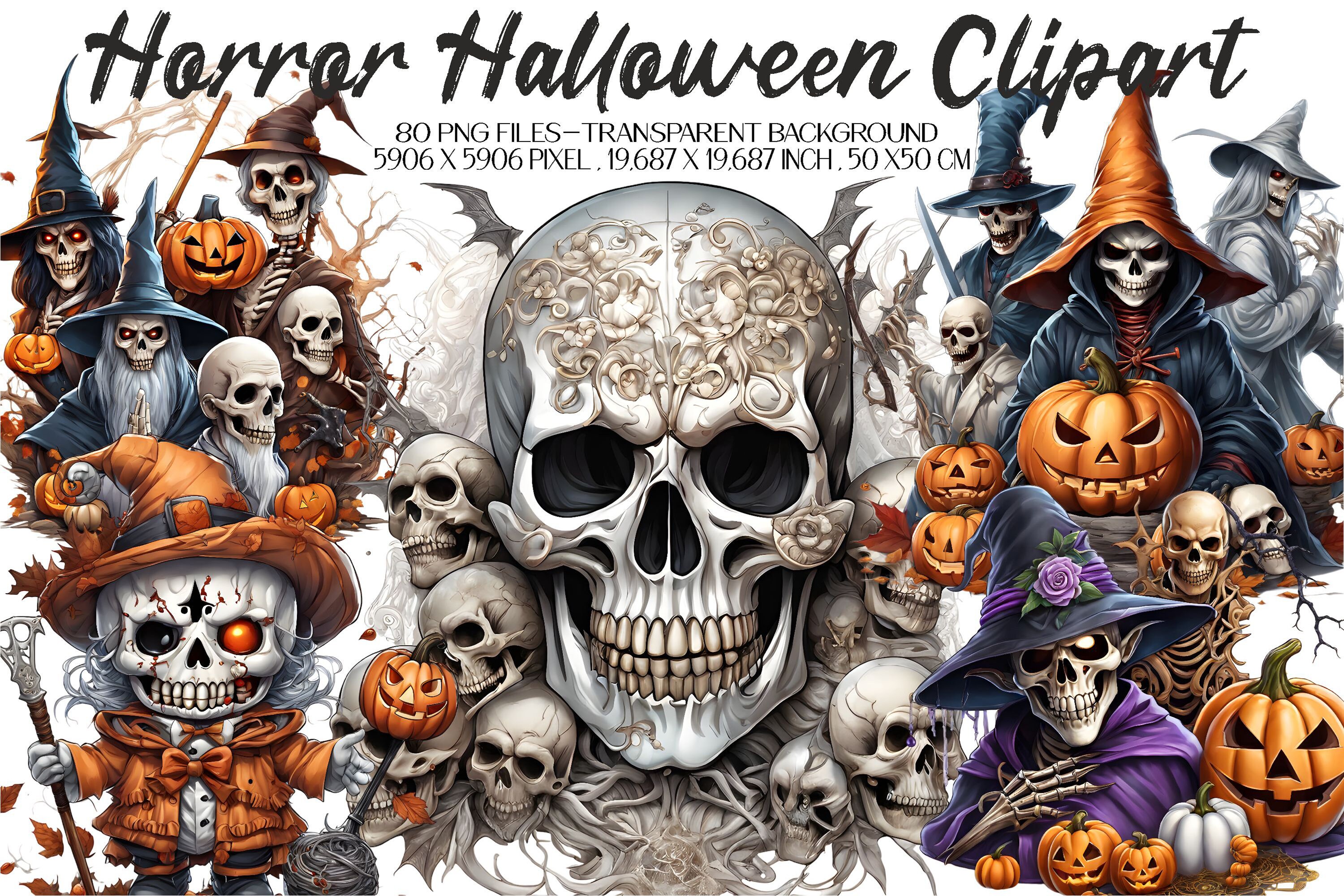 80 Horror Halloween Characters Clipart PNG Bundle, Scary Halloween ...