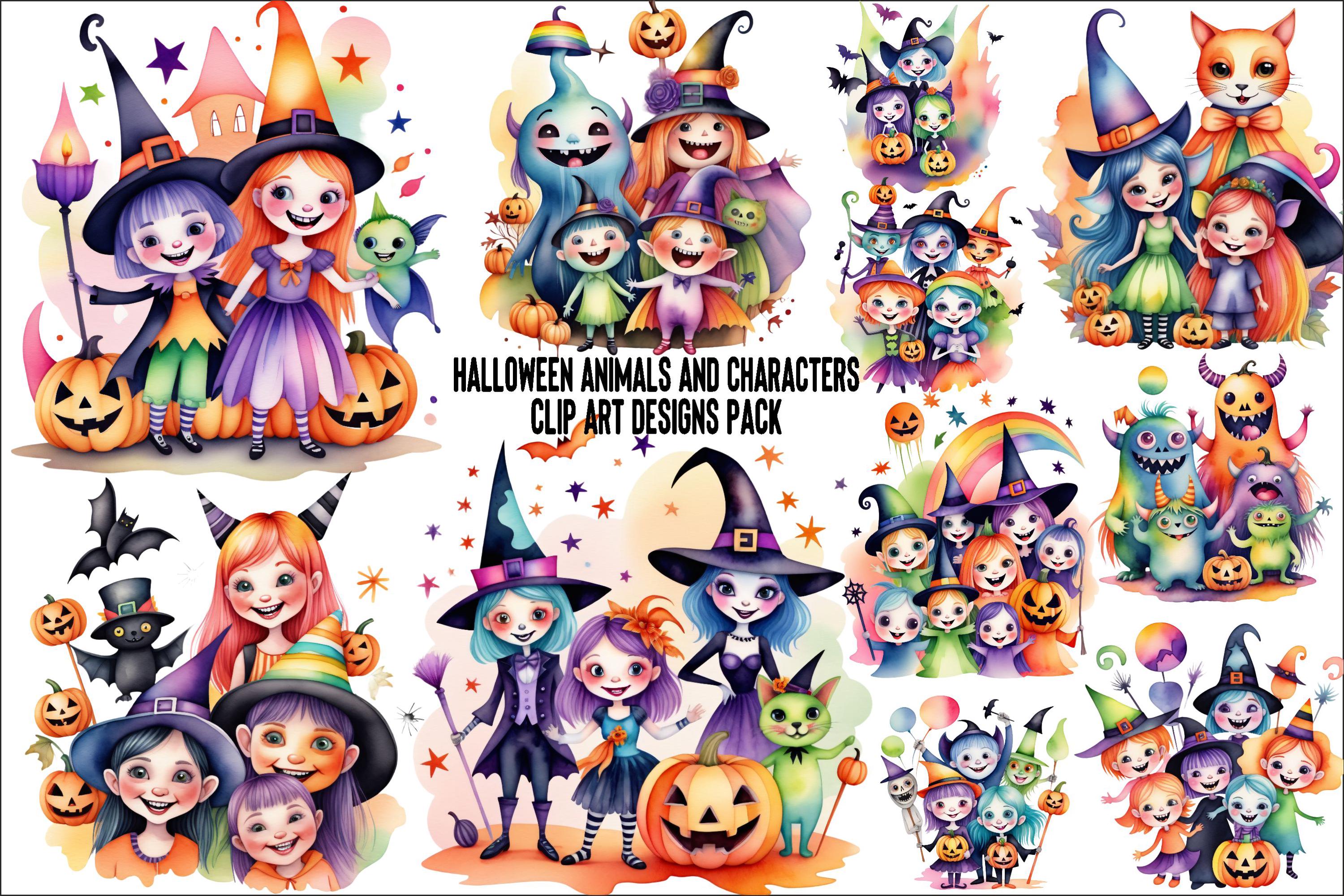 Halloween Watercolor Clip Art Pack Witch Pumpkins Cute Kids Ghosts Clip ...