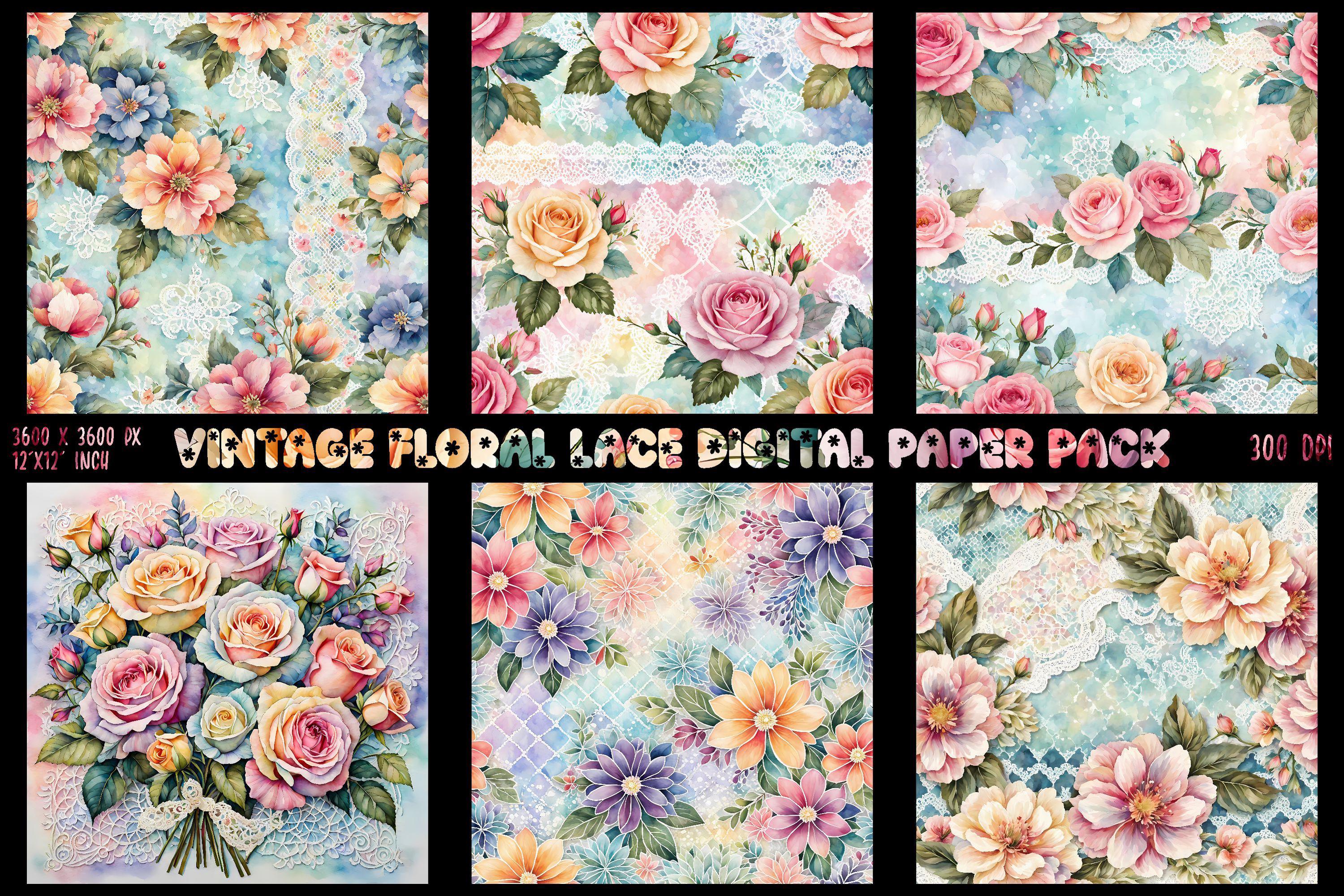 Watercolor Floral Lace Digital Paper: Shabby Chic Scrapbook (digital ...