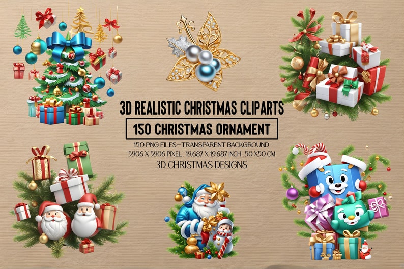 3D Christmas Clipart Bundle: 150 PNG Designs (digital Download) - Etsy