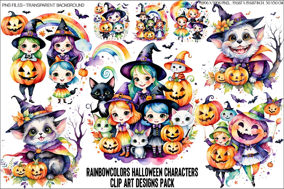 Halloween Witch Clipart Pack Cute Kids ,pumpkins, Animals, Ghosts ...